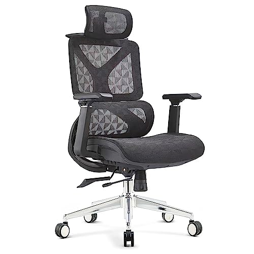 Ergonomic Office Chair, Mesh Computer Chair, Home Office Desk Chair, Task Chair with Lumbar Support, 90°-165° Tilt Angle, Adjustable Headrest & Armrest, 360° Rotation Chair (Color : Black-Without Foo