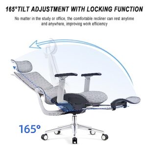 Ergonomic Office Chair, Mesh Computer Chair, Home Office Desk Chair, Task Chair with Lumbar Support, 90°-165° Tilt Angle, Adjustable Headrest & Armrest, 360° Rotation Chair (Color : Black-Without Foo