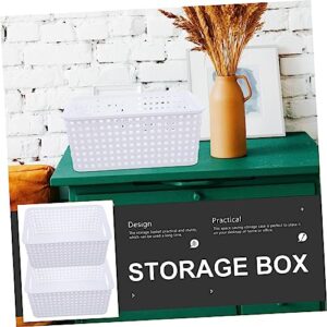 JOINPAYA 2pcs mini hamper mini woven hamper plastic storage bin simple to weave basket for office plastic barrel the basket dressing table plastic bins for storage file basket tray white