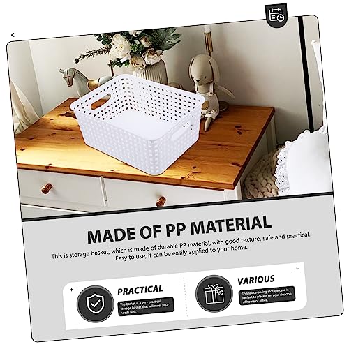 JOINPAYA 2pcs mini hamper mini woven hamper plastic storage bin simple to weave basket for office plastic barrel the basket dressing table plastic bins for storage file basket tray white