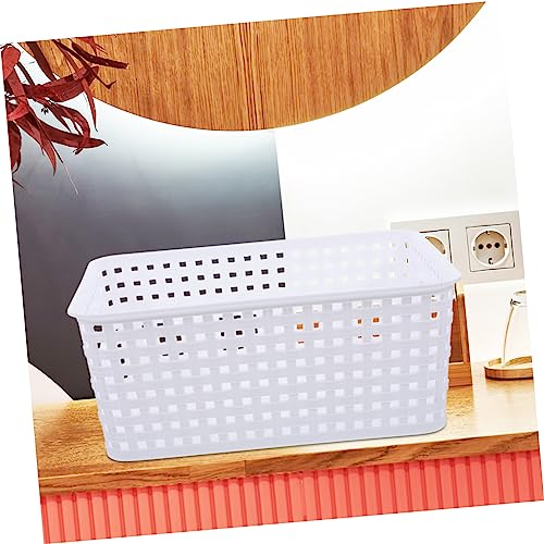 JOINPAYA 2pcs mini hamper mini woven hamper plastic storage bin simple to weave basket for office plastic barrel the basket dressing table plastic bins for storage file basket tray white