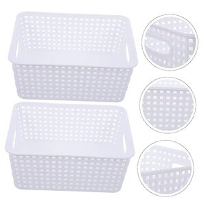 JOINPAYA 2pcs mini hamper mini woven hamper plastic storage bin simple to weave basket for office plastic barrel the basket dressing table plastic bins for storage file basket tray white