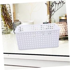 JOINPAYA 2pcs mini hamper mini woven hamper plastic storage bin simple to weave basket for office plastic barrel the basket dressing table plastic bins for storage file basket tray white