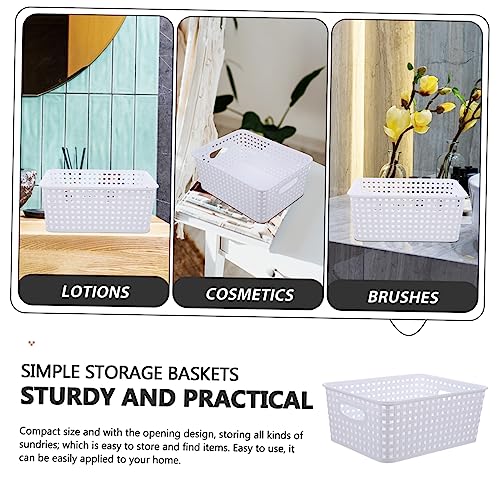 JOINPAYA 2pcs mini hamper mini woven hamper plastic storage bin simple to weave basket for office plastic barrel the basket dressing table plastic bins for storage file basket tray white