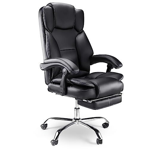 Executive Office Chair with Footrest-Ergonomic Design Computer Desk Chairs with Adjustable High Back Recliner Chair, Strong Metal Base, PU Leather, Black