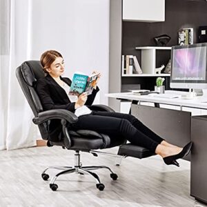 Executive Office Chair with Footrest-Ergonomic Design Computer Desk Chairs with Adjustable High Back Recliner Chair, Strong Metal Base, PU Leather, Black