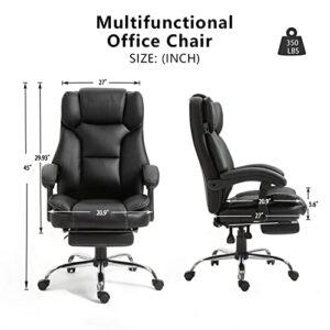 Executive Office Chair with Footrest-Ergonomic Design Computer Desk Chairs with Adjustable High Back Recliner Chair, Strong Metal Base, PU Leather, Black