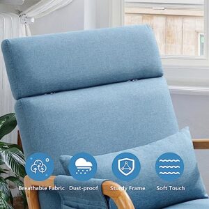 ABAKAN Rocking Chair Nursery Fabric Glider Rocker Living Room Chairs, Office Reading Armchairs with Solid Wood Frame, Side Pocket/Easy to Install(Blue)