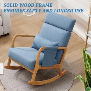 ABAKAN Rocking Chair Nursery Fabric Glider Rocker Living Room Chairs, Office Reading Armchairs with Solid Wood Frame, Side Pocket/Easy to Install(Blue)