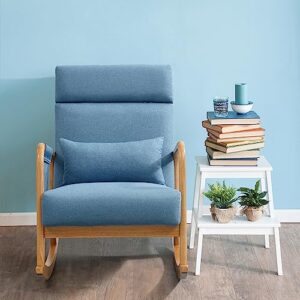 ABAKAN Rocking Chair Nursery Fabric Glider Rocker Living Room Chairs, Office Reading Armchairs with Solid Wood Frame, Side Pocket/Easy to Install(Blue)