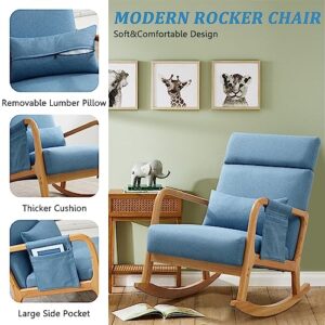 ABAKAN Rocking Chair Nursery Fabric Glider Rocker Living Room Chairs, Office Reading Armchairs with Solid Wood Frame, Side Pocket/Easy to Install(Blue)