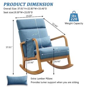 ABAKAN Rocking Chair Nursery Fabric Glider Rocker Living Room Chairs, Office Reading Armchairs with Solid Wood Frame, Side Pocket/Easy to Install(Blue)