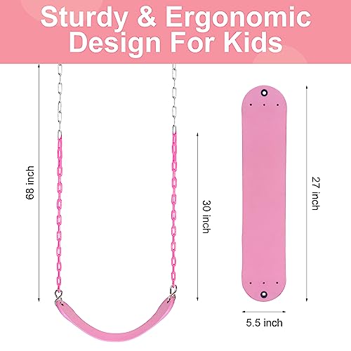 Pink Swing Seat - Heavy Duty Chain Plastic Coated - Playground Swing Set Accessories Replacement Gift Box Set Birthday Gift