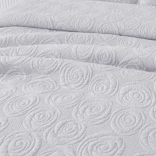 Brandream 5-Piece White Quilts 100% Cotton Queen Size Quilt Bedding Set Rose Matelasse Bedspread Set Breathable Lightweight