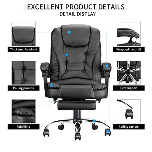 anjsindra Ergonomic Executive Office Chair with Footrest, PU Leather Task Chair with High Back Adjustable Height Modern Desk Chair, Black (Ergonomic Executive Office Chair, Black)