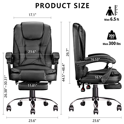 anjsindra Ergonomic Executive Office Chair with Footrest, PU Leather Task Chair with High Back Adjustable Height Modern Desk Chair, Black (Ergonomic Executive Office Chair, Black)