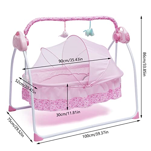 Guaopom Electric Baby Crib Cradle, 0-25Kg Big Space Auto Rocking Chair Chair Bed, 5 Speed with Remote Control Infant Musical Sleeping Basket Baby Cradle for 0-18 Months Newborn Babies (Pink)