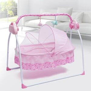 Guaopom Electric Baby Crib Cradle, 0-25Kg Big Space Auto Rocking Chair Chair Bed, 5 Speed with Remote Control Infant Musical Sleeping Basket Baby Cradle for 0-18 Months Newborn Babies (Pink)