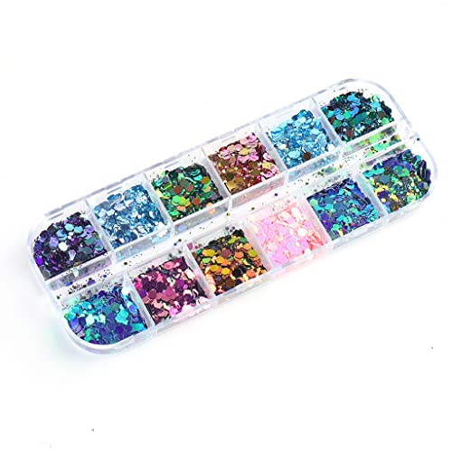 12 Colors Glitter-Chameleon Nail Flakes Holographic Laser Colorful Nail Sequin Different Shape for DIY Craft Soap Making