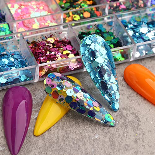 12 Colors Glitter-Chameleon Nail Flakes Holographic Laser Colorful Nail Sequin Different Shape for DIY Craft Soap Making