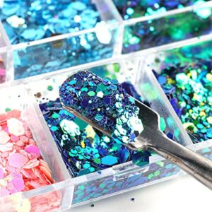 12 Colors Glitter-Chameleon Nail Flakes Holographic Laser Colorful Nail Sequin Different Shape for DIY Craft Soap Making