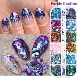 12 Colors Glitter-Chameleon Nail Flakes Holographic Laser Colorful Nail Sequin Different Shape for DIY Craft Soap Making