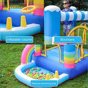 Children's Inflatable Castle Rainbow Inflatable Trampoline Indoor Mini Castle Children's Playground Kindergarten Indoor and Outdoor Toy Playgroundcolors, 290X200X