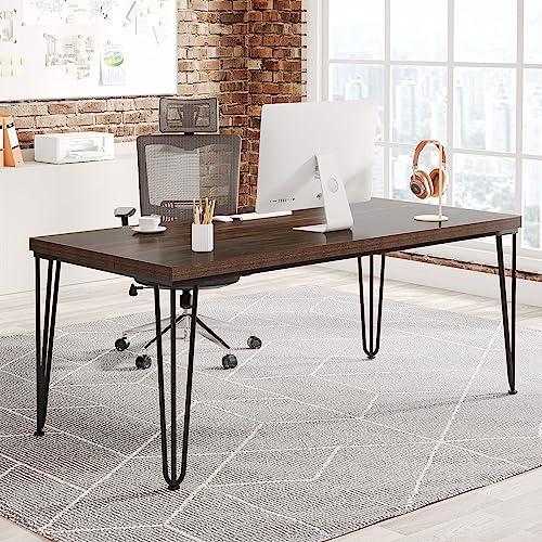 Tribesigns 62.9 Inch Rustic Computer Desk, Large Office Executive Desk with Metal Legs, Simple Writing Study Desk Workstation Conference Table Business Furniture for Home Office