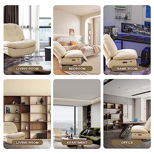 Electric Power Recliner Chair 360° Swivel Upholstered High-Density Sponge Sofa Glider Comfy Rocking Chair with USB Ports, Phone Holder, Leather Home Theater Seating with Hidden Arm Storage (White)