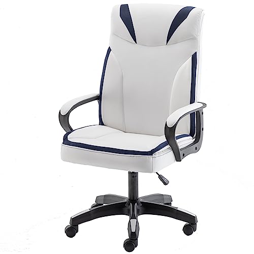 Executive Office Chair Leather, Ergonomic Office Desk Chair with Wheels Adjustable Swivel Chair Mid-Back Office Task Gaming Computer Chair