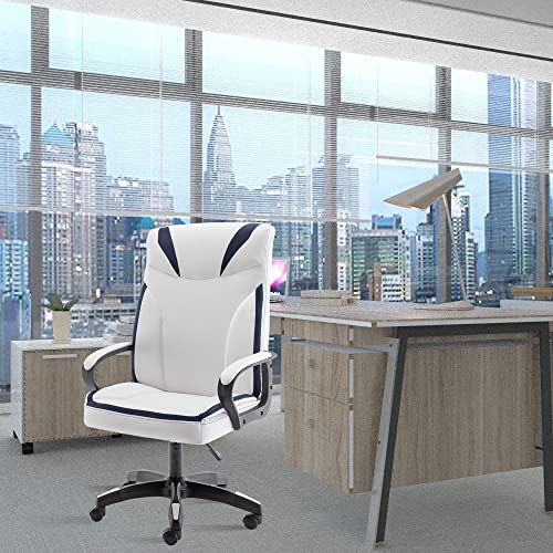 Executive Office Chair Leather, Ergonomic Office Desk Chair with Wheels Adjustable Swivel Chair Mid-Back Office Task Gaming Computer Chair