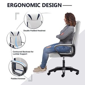 Executive Office Chair Leather, Ergonomic Office Desk Chair with Wheels Adjustable Swivel Chair Mid-Back Office Task Gaming Computer Chair