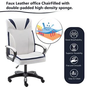 Executive Office Chair Leather, Ergonomic Office Desk Chair with Wheels Adjustable Swivel Chair Mid-Back Office Task Gaming Computer Chair