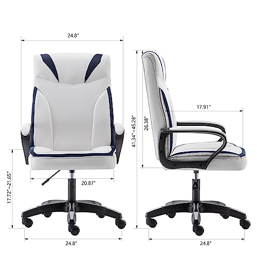 Executive Office Chair Leather, Ergonomic Office Desk Chair with Wheels Adjustable Swivel Chair Mid-Back Office Task Gaming Computer Chair