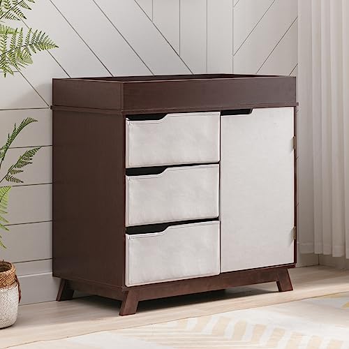 Changing Table for Baby with 3 Drawers, Modern Baby Changing Tables with Open Door Storage Cabinets, Infant Diaper Changing Table Dresser, Mix Color Furniture Style Baby Changing Station