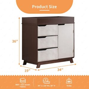 Changing Table for Baby with 3 Drawers, Modern Baby Changing Tables with Open Door Storage Cabinets, Infant Diaper Changing Table Dresser, Mix Color Furniture Style Baby Changing Station