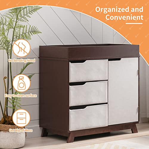 Changing Table for Baby with 3 Drawers, Modern Baby Changing Tables with Open Door Storage Cabinets, Infant Diaper Changing Table Dresser, Mix Color Furniture Style Baby Changing Station