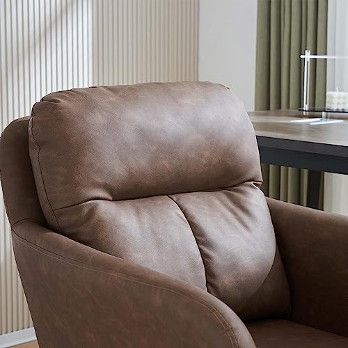 Sepnine Modern Executive Office Chair,PU Leather Ergonomic Computer Desk Chair with Pillow Pad,Adjustable Tilt Lock Swivel Rolling Chair for Adult,Adjustable Back 16° (Light Brown)