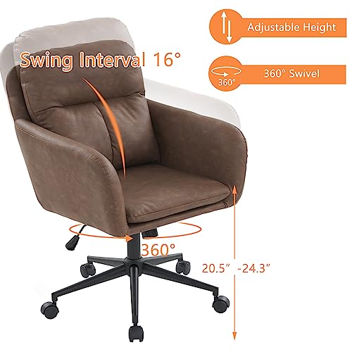 Sepnine Modern Executive Office Chair,PU Leather Ergonomic Computer Desk Chair with Pillow Pad,Adjustable Tilt Lock Swivel Rolling Chair for Adult,Adjustable Back 16° (Light Brown)