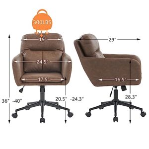 Sepnine Modern Executive Office Chair,PU Leather Ergonomic Computer Desk Chair with Pillow Pad,Adjustable Tilt Lock Swivel Rolling Chair for Adult,Adjustable Back 16° (Light Brown)