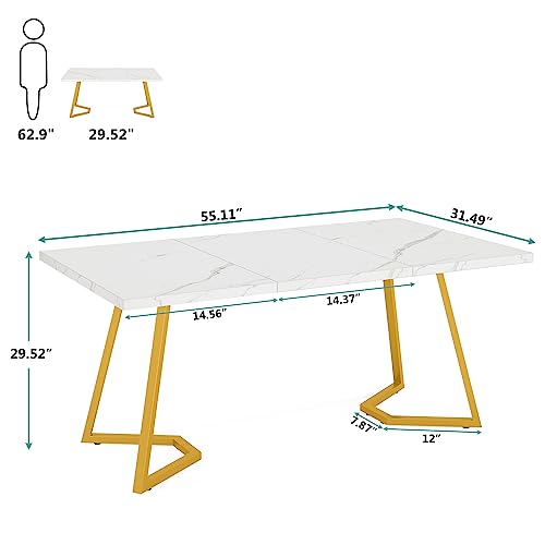 Tribesigns Computer Desk Home Office: White and Gold 55 Inches Office Table with Metal Legs, Modern Faux Marble Study Desk for Writing, Simple Desk for Home Office