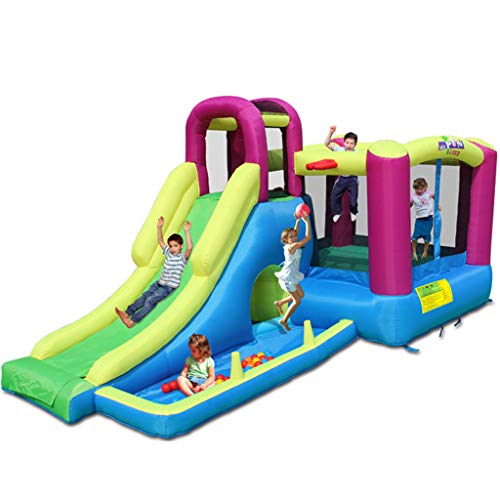 Inflatable Castle,Multifunctional Trampoline Child Slide Outdoor Playground Home Trampoline Children Play Fence,Colors,485 * 230 * 223Cm