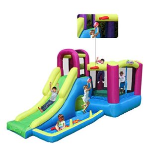 Inflatable Castle,Multifunctional Trampoline Child Slide Outdoor Playground Home Trampoline Children Play Fence,Colors,485 * 230 * 223Cm