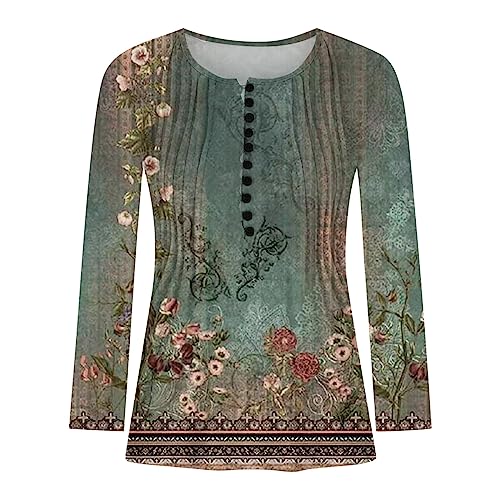 Fall Tops for Women 2023 Trendy Print Long Sleeve Shirts Retro Floral Patterned Clothes Casual Journey Pullover