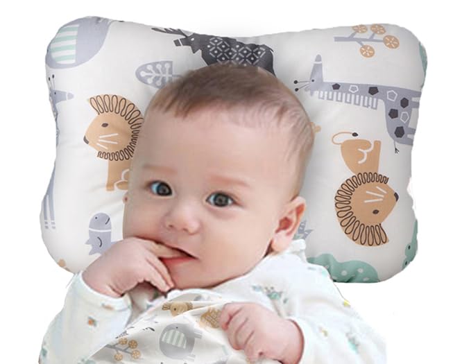 WelsLife Soft Hypoallergenic Cover Organic Cotton Baby Pillow Machine Washable (Animal World)