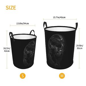 Animal Panther Printed Round Laundry Hamper,Collapsible Clothes Hamper Storage With Handle,Canvas Fabric Waterproof Storage Bin