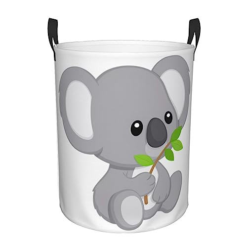 Green Leaf Koala Laundry Basket Protable Circular Laundry Hamper Storage Bin Organizer With Handles For Bathroom,Bedroom Clothes