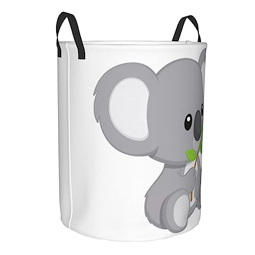 Green Leaf Koala Laundry Basket Protable Circular Laundry Hamper Storage Bin Organizer With Handles For Bathroom,Bedroom Clothes