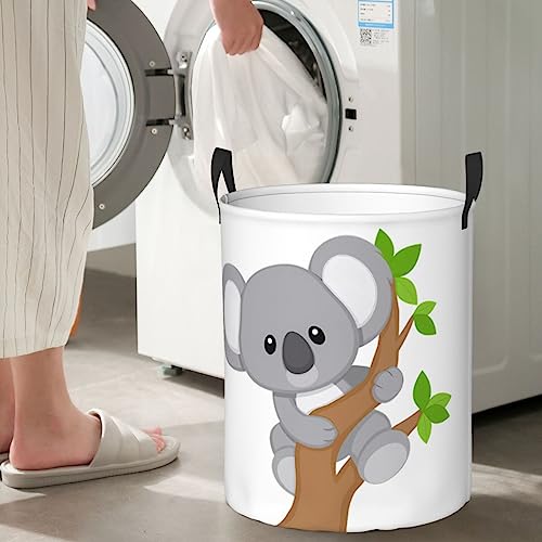 Hugging Tree Koala Laundry Basket Protable Circular Laundry Hamper Storage Bin Organizer With Handles For Bathroom,Bedroom Clothes