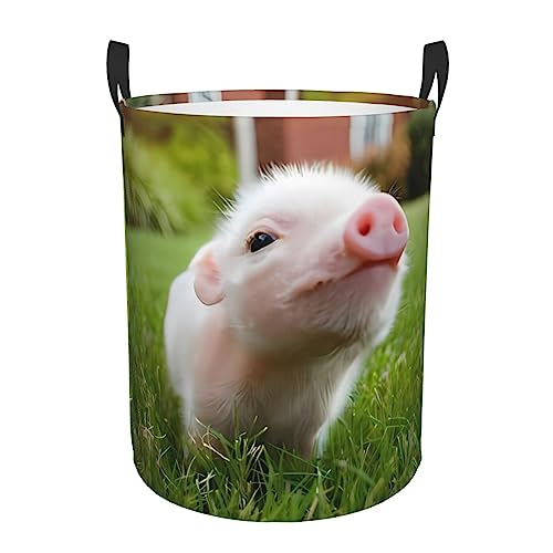 Naughty Pig Baby Laundry Basket Protable Circular Laundry Hamper Storage Bin Organizer With Handles For Bathroom,Bedroom Clothes